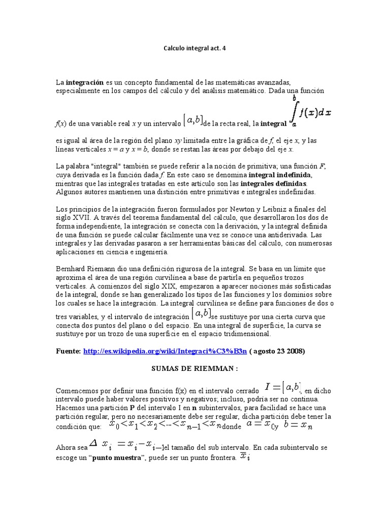 Calculo Integal Act 4 | PDF | Integral | Cálculo