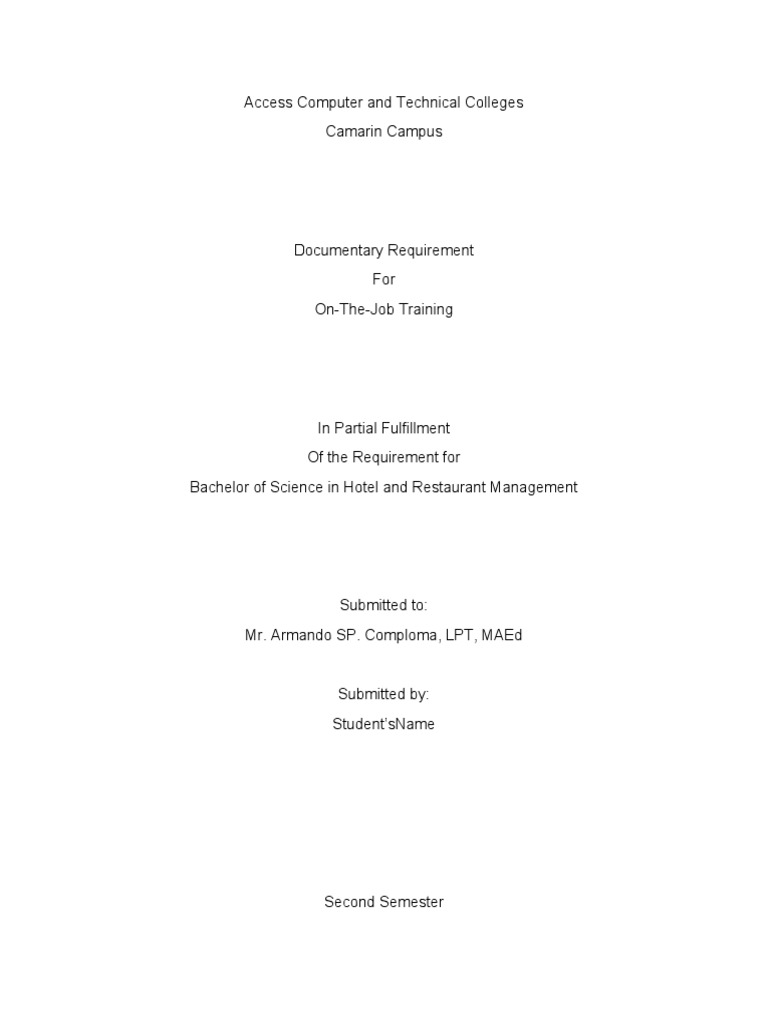 OJT Portfolio for Hotel Management | PDF | Sink | Bed