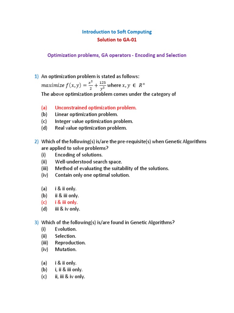 Optimization Problems, GA Operators Encoding and Selection | PDF | Genetic Algorithm ...