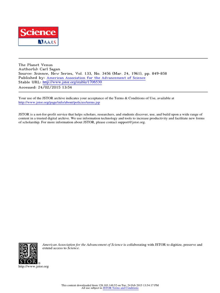 The Planet Venus. Carl Sagan | PDF | Venus | Greenhouse Effect