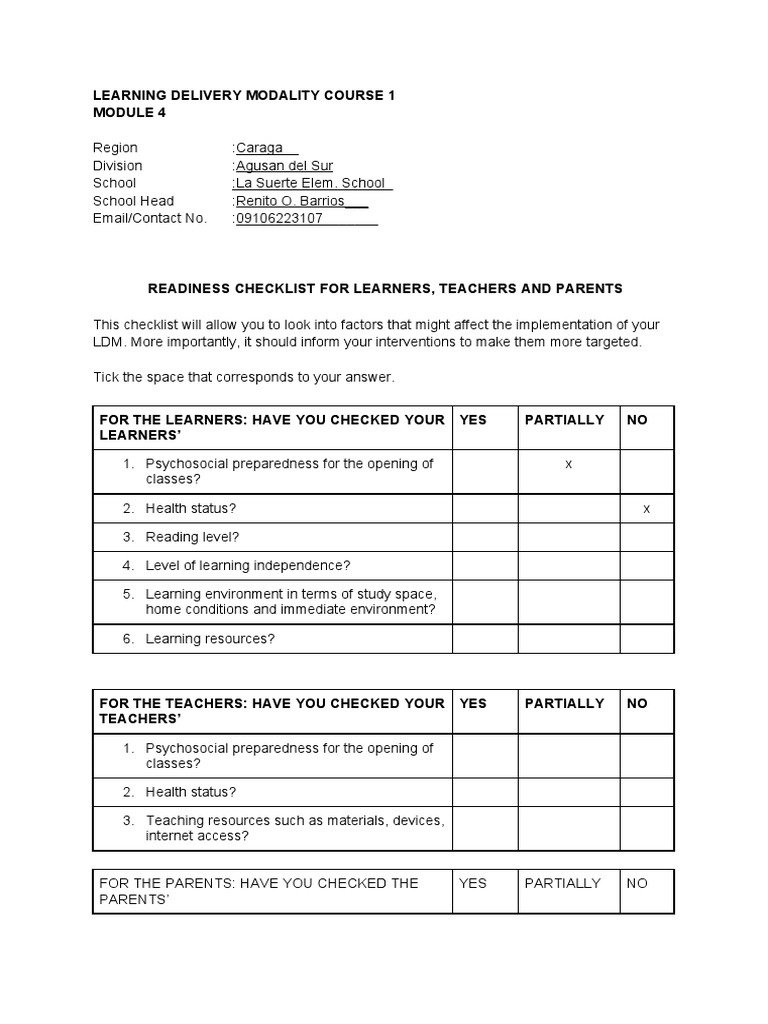 LDM Readiness Checklist for Schools | PDF | Wellness
