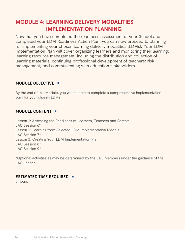 LDM1 Module 4 LDM Implementation Planning | PDF | Pedagogy | Learning LDM1 Module 4 LDM Implementation Planning | PDF | Pedagogy | Learning
