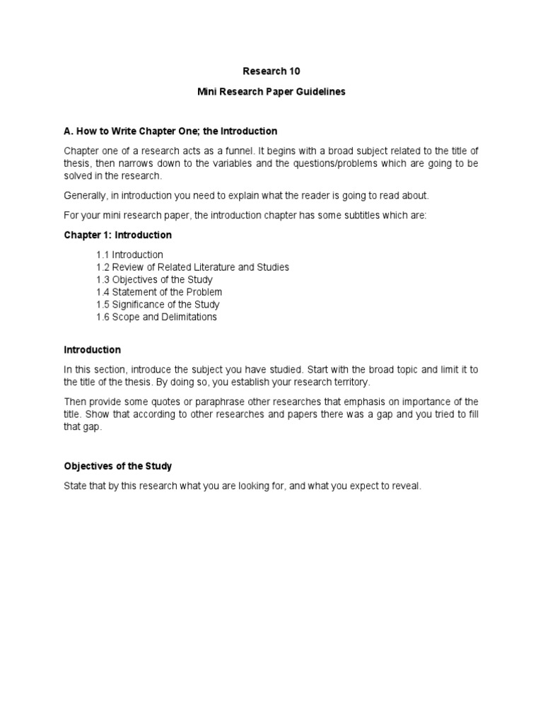 Research 10 Mini Research Paper Guidelines | PDF
