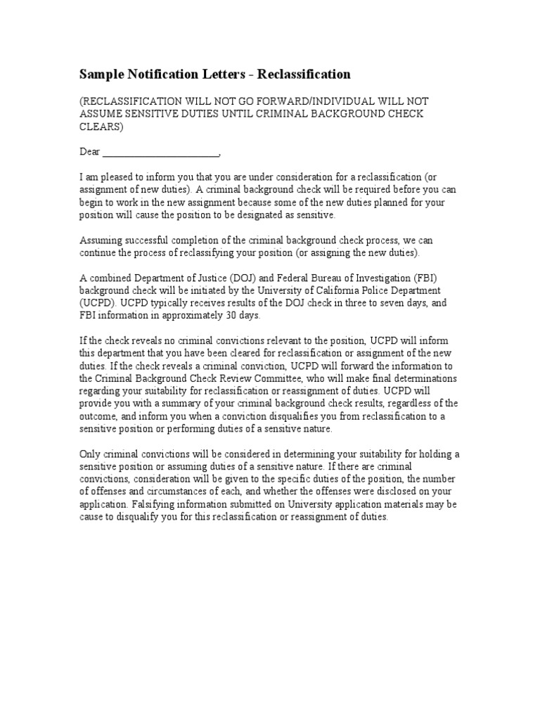 Sample Notification Letters Reclassification | PDF