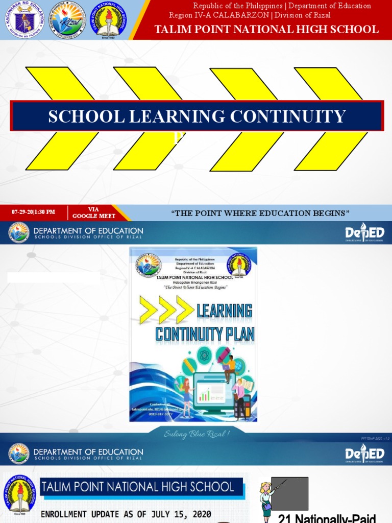 School Learning Continuity Plan: Talim Point National High School | Download Free PDF | Teachers ...