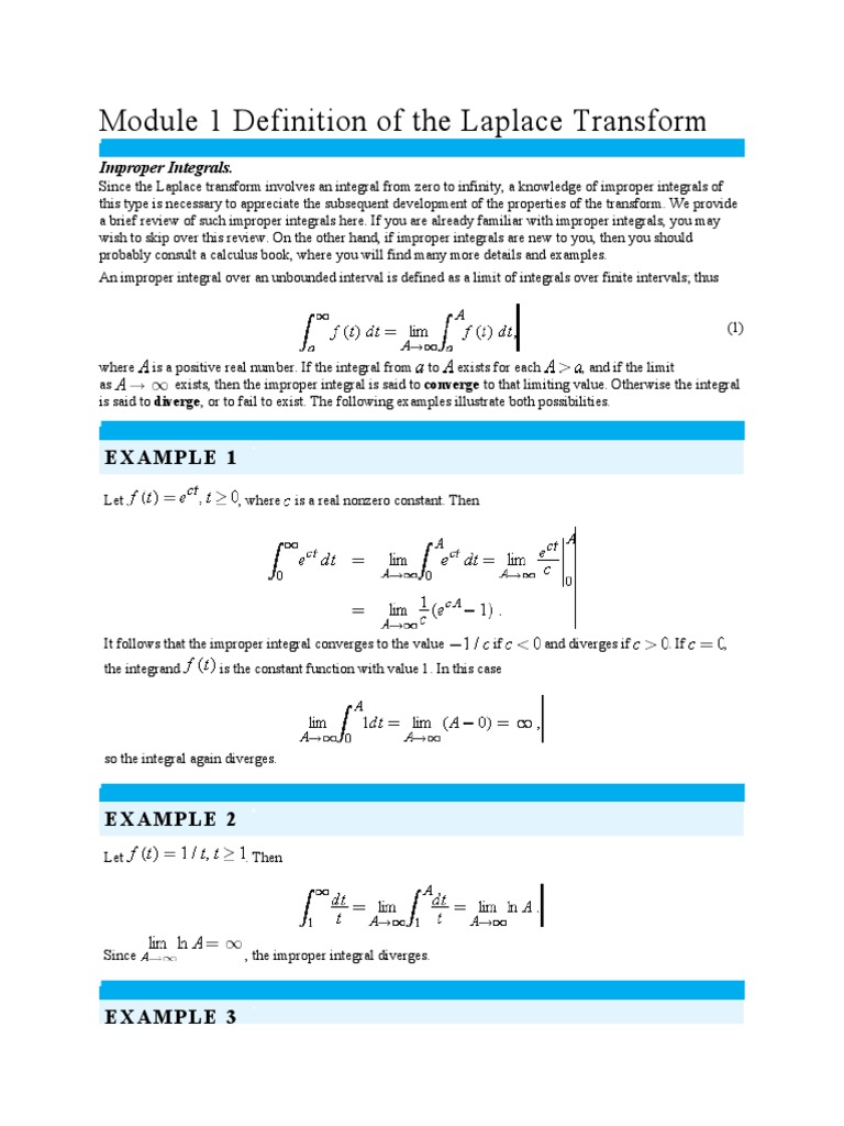 Module 1 Definition of Laplace Transform | PDF | Integral | Laplace ...