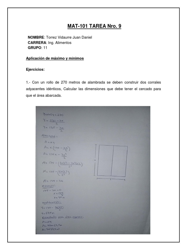 Tarea 9 Problemas de Maximos y Minimos PDF | PDF