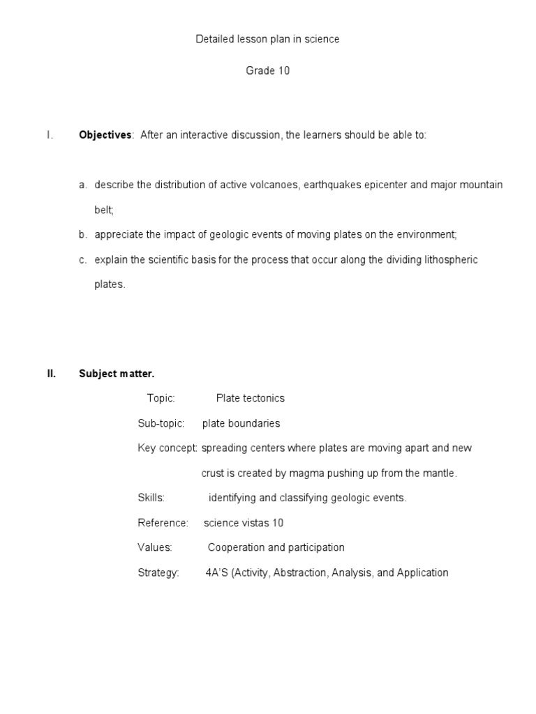 Detailed Lesson Plan in Science | PDF | Plate Tectonics | Geology