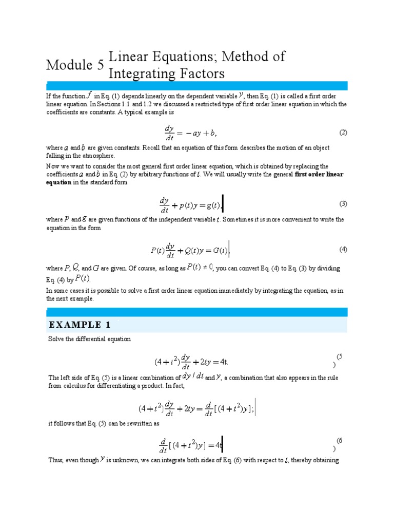 Module 5 Linear Equations | PDF | Integral | Equations