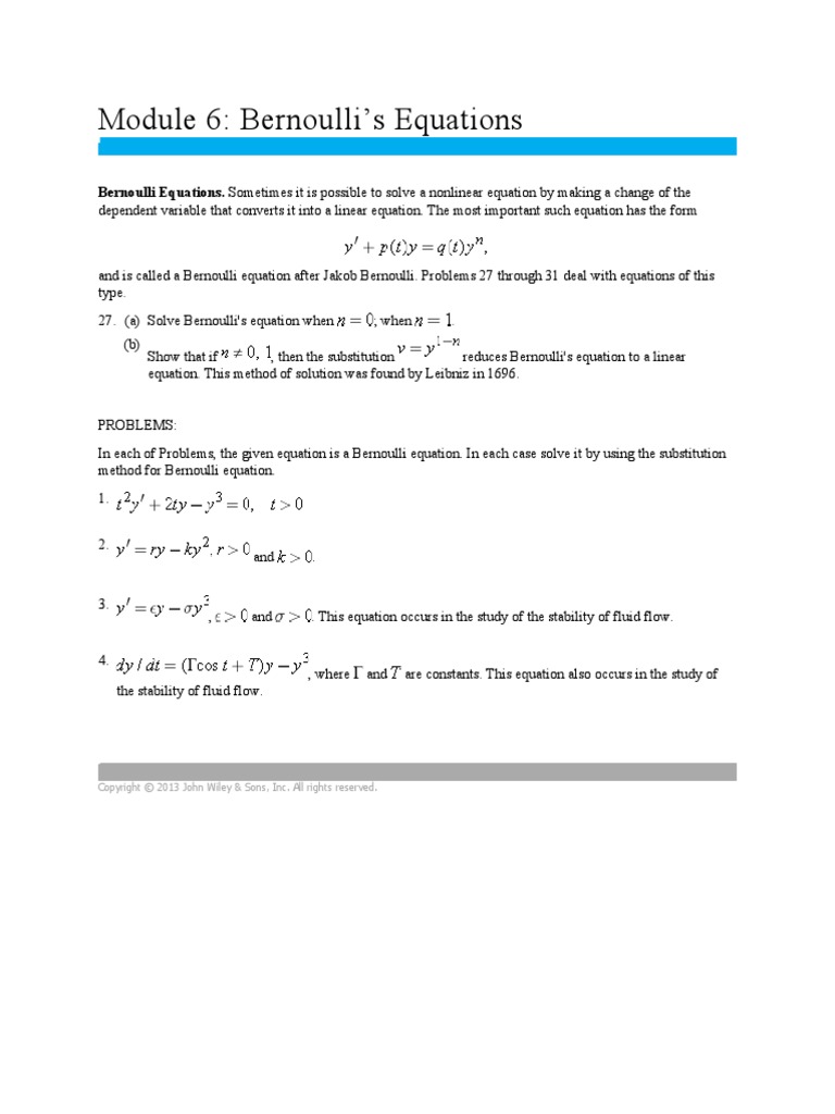 Module 6 Bernoulli Equations | PDF