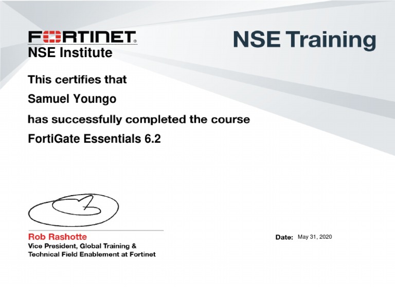 Course Completion Certificate Fortigate Essentials 6.2 | PDF