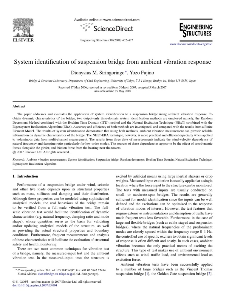 System Identification of Suspension Bridge From Ambient Vibration Response | PDF