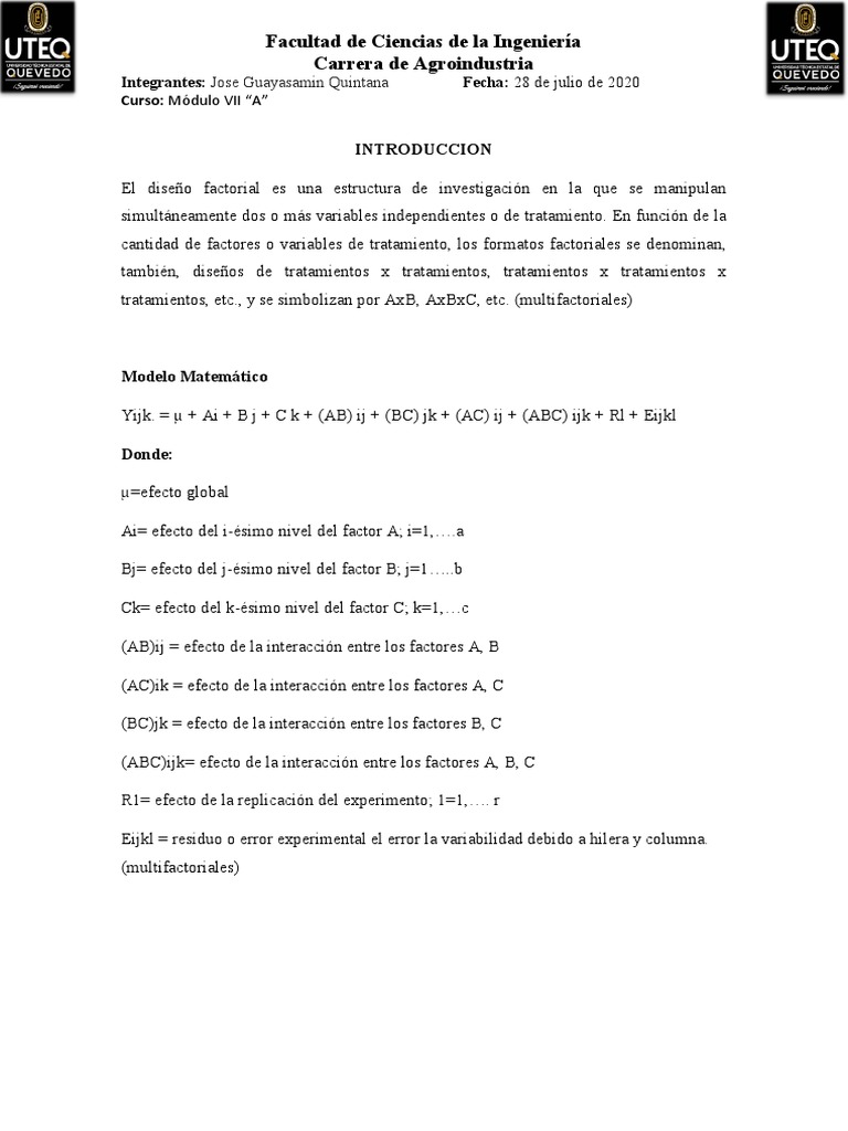 DISEÑO - Axbxc | PDF | Estadísticas | Métodos matemáticos y ...