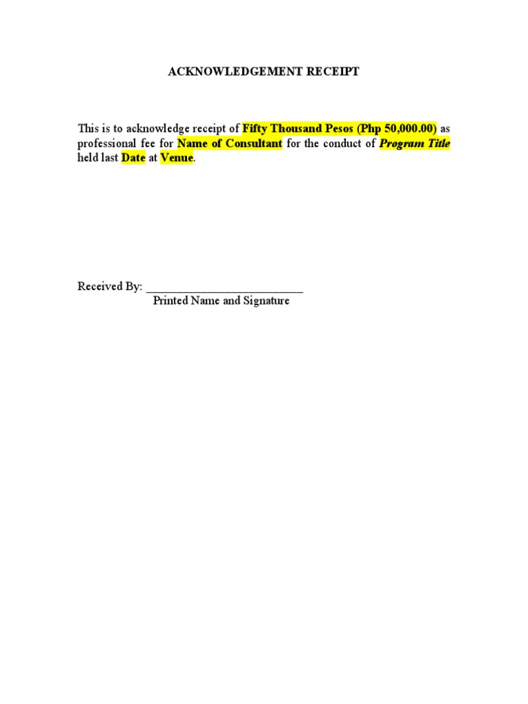Acknowledgement Receipt - Professional Fee | PDF