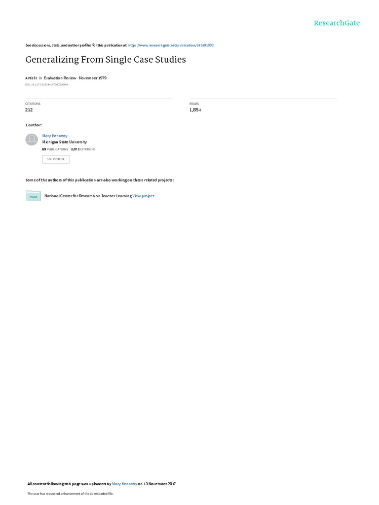 Generalizing From Single Case Studies: Evaluation Review November 1979 | PDF