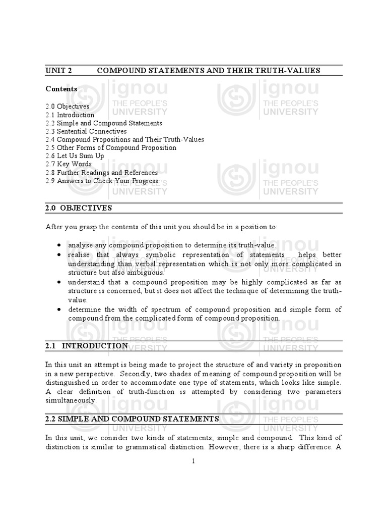 Unit 2 Compound Statements and Their Truth-Values | PDF | Proposition ...