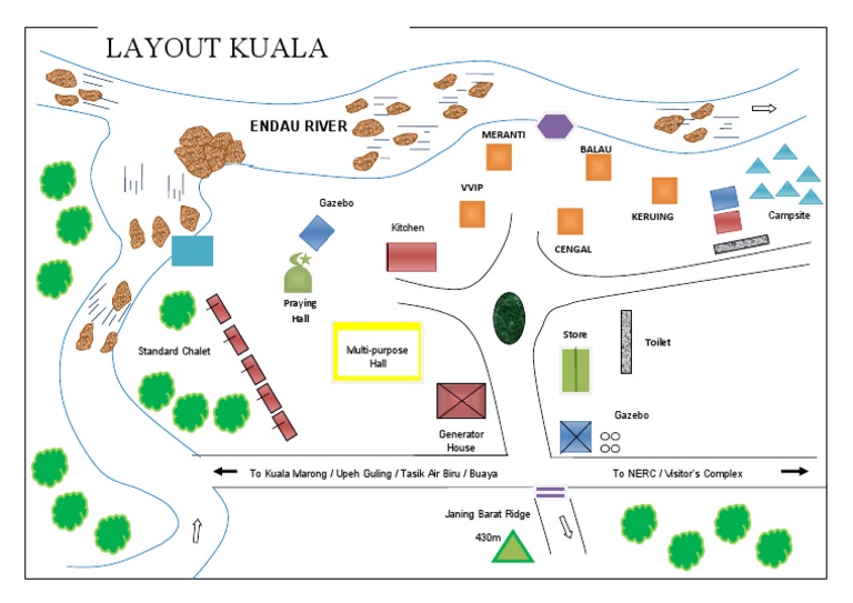 A detailed map and layout of recreational facilities located near Endau ...