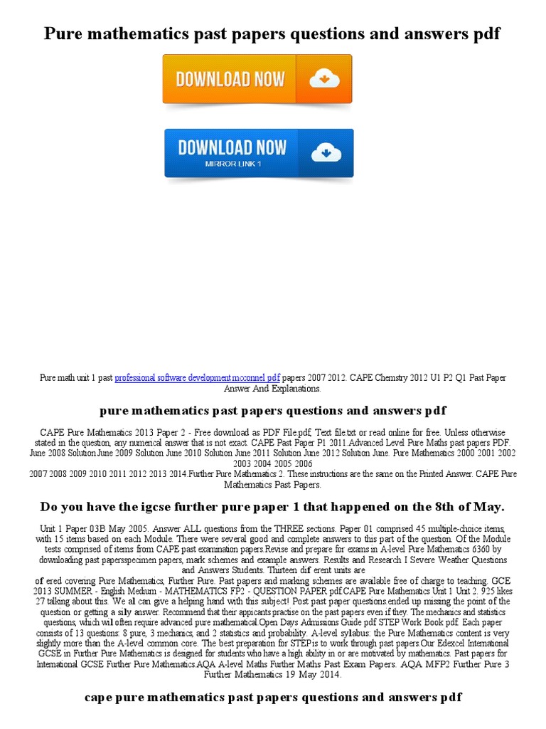 Pure Mathematics Past Papers Questions and Answers PDF | PDF | Gce ...