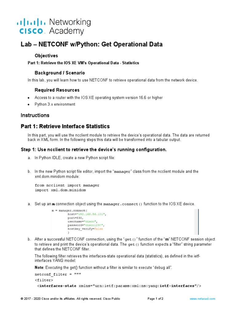 2.9 Lab - NETCONF WPython Get Operational Data | PDF | Computer Data | Computing