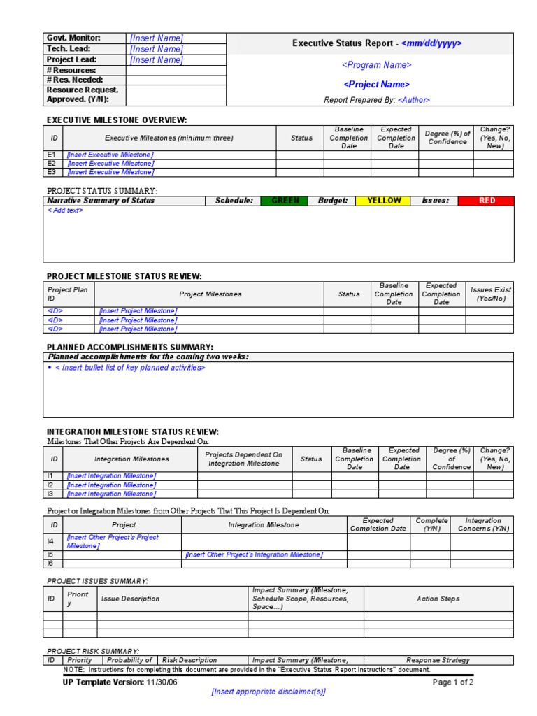 CDC UP Executive Status Report Template | PDF | Business