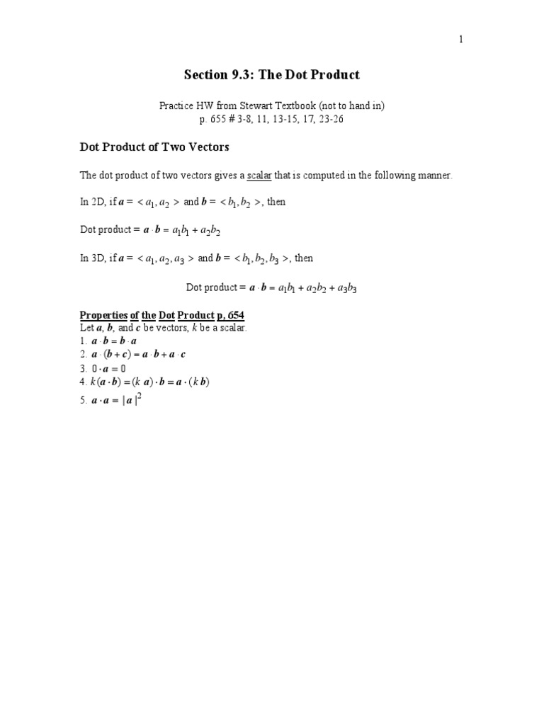 Section 9.3: The Dot Product | PDF | Euclidean Vector | Geometry