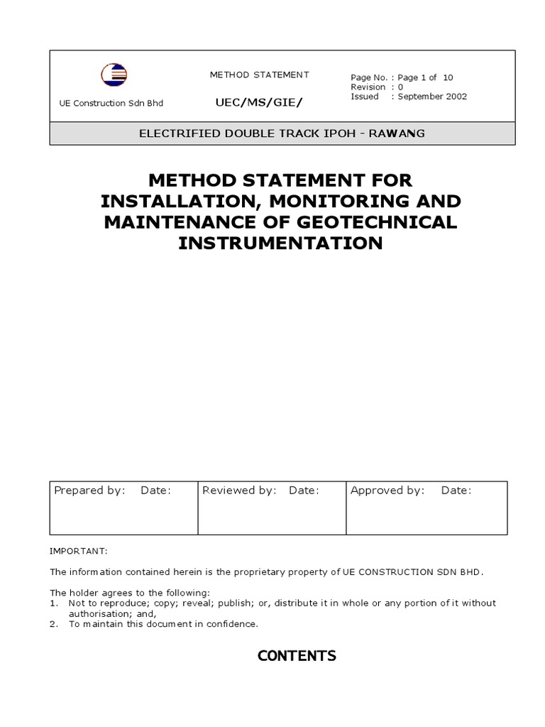 Method Statement For Installation, Monitoring and Maintenance of ...