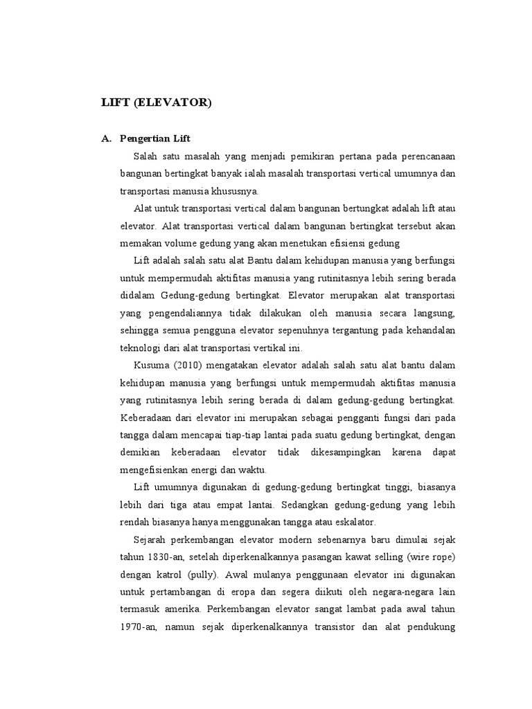 Pengertian dan Komponen Utama Lift (Elevator) | PDF