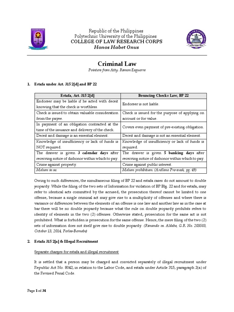 Criminal Law Pointers from Atty. Ramon Esguerra | PDF | Theft ...