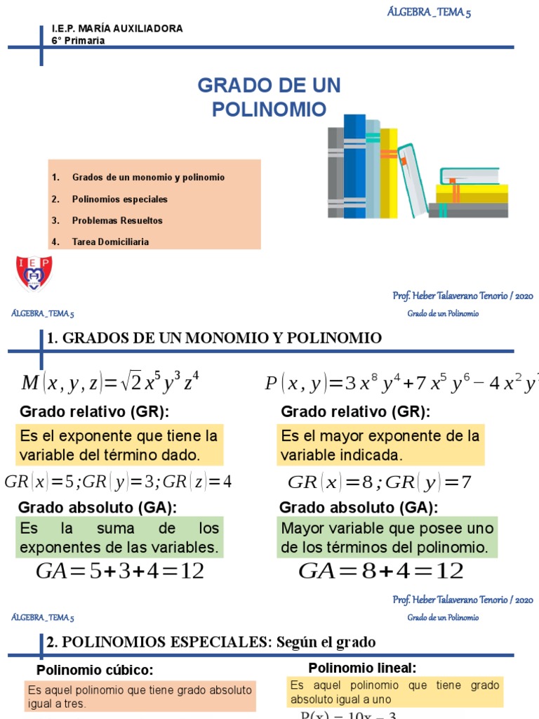 Álgebra - 6to Primaria - Tema5 - Grado de Un Polinomio | PDF | Análisis numérico | Matemáticas ...