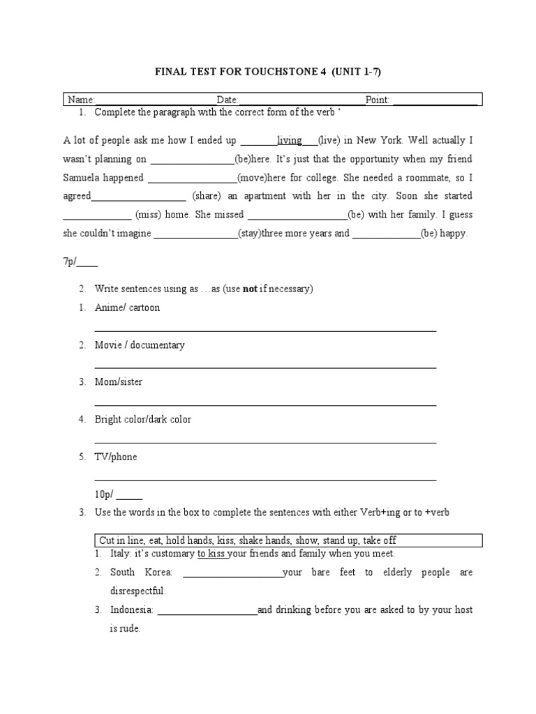 Final Test For Touchstone 4 | PDF