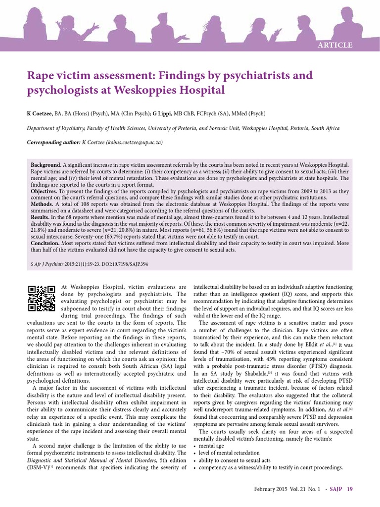 Rape Victim Assessments at Weskoppies Hospital | PDF | Intellectual ...