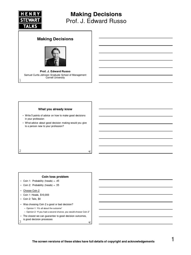 Prof. J. Edward Russo: Making Decisions | PDF | Decision Making | Sales