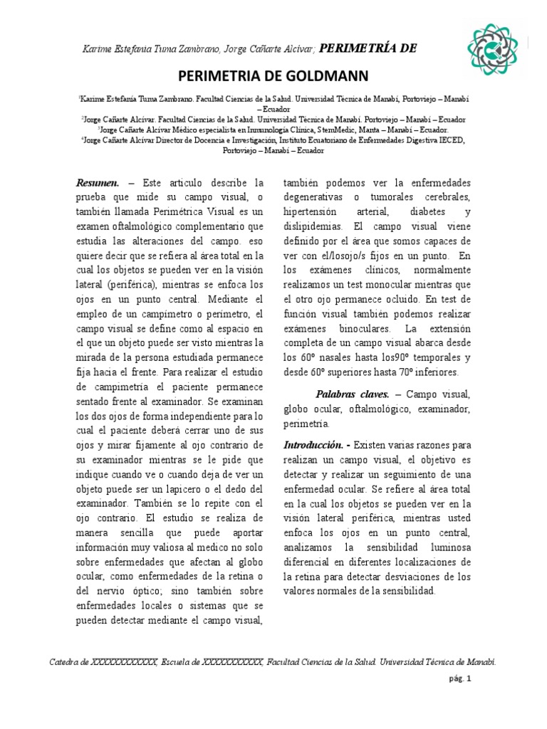 Plantilla Trabajo de Investigacion - Perimetría de Goldmann | PDF ...