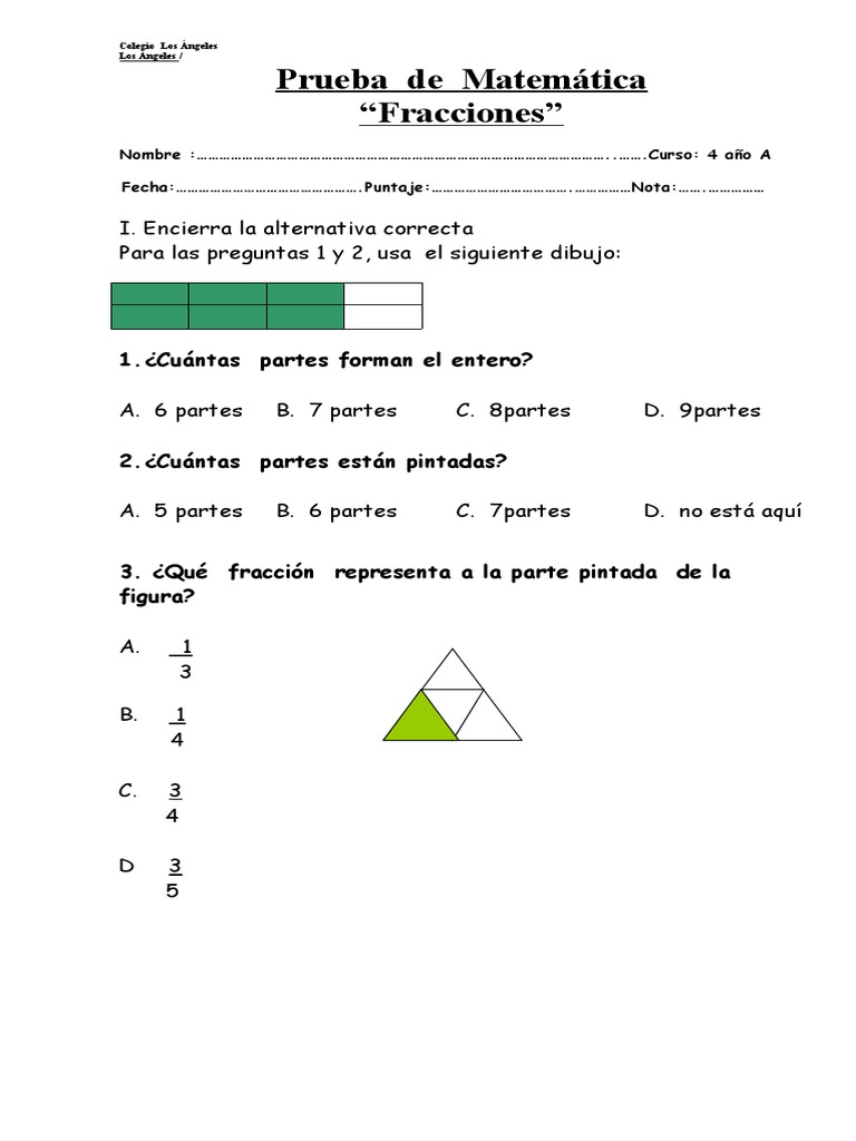 Prueba de Fracciones Adecuacion | PDF | Números | Enseñanza de matemática