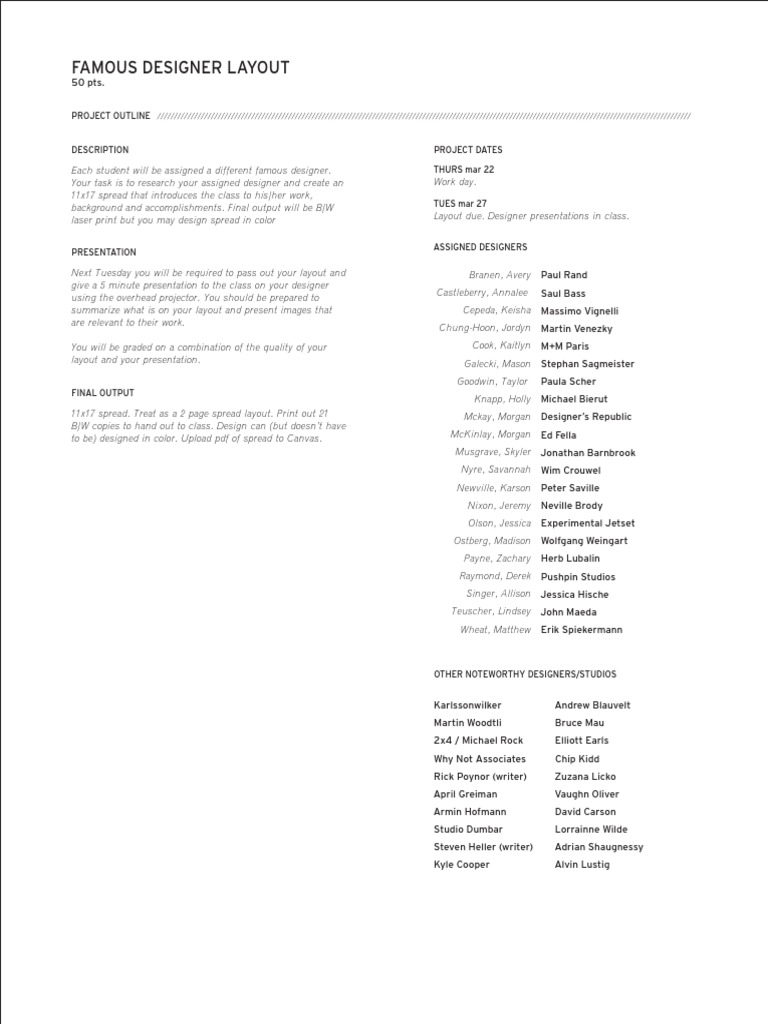 Famous Designer Layout: Project Outline | PDF | Artists | Design