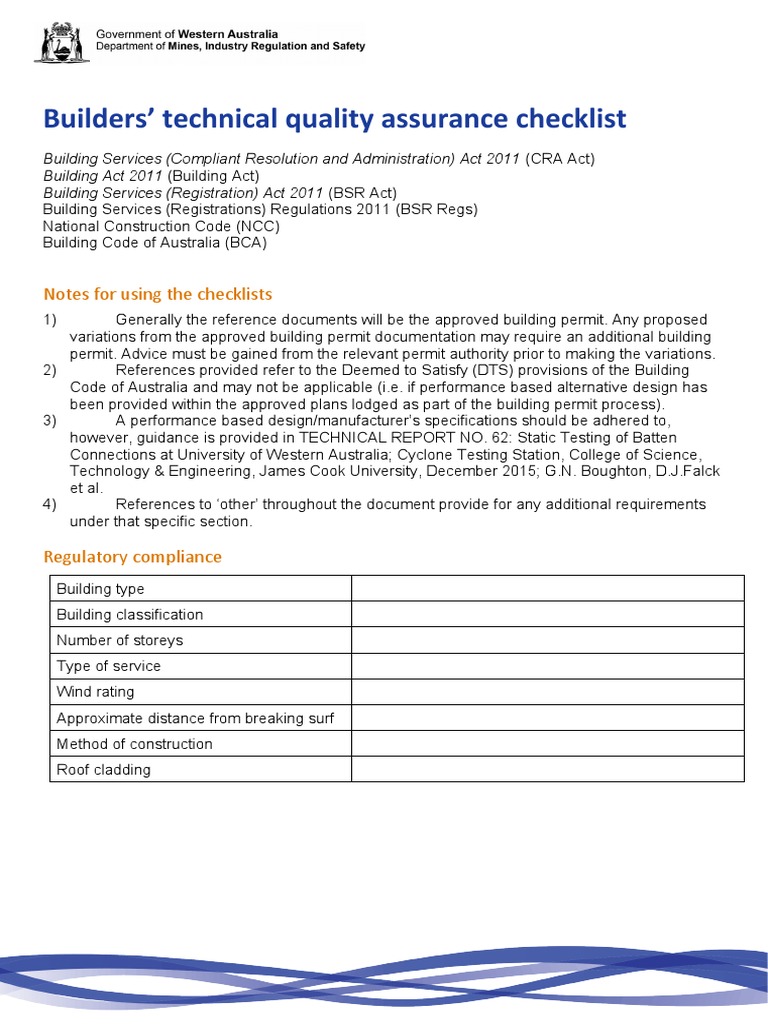 Builders' Technical Quality Assurance Checklist: Notes For Using The ...