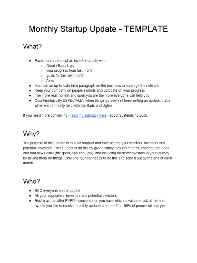 Monthly Investor Update Template | PDF | Social Media | Popular Culture ...