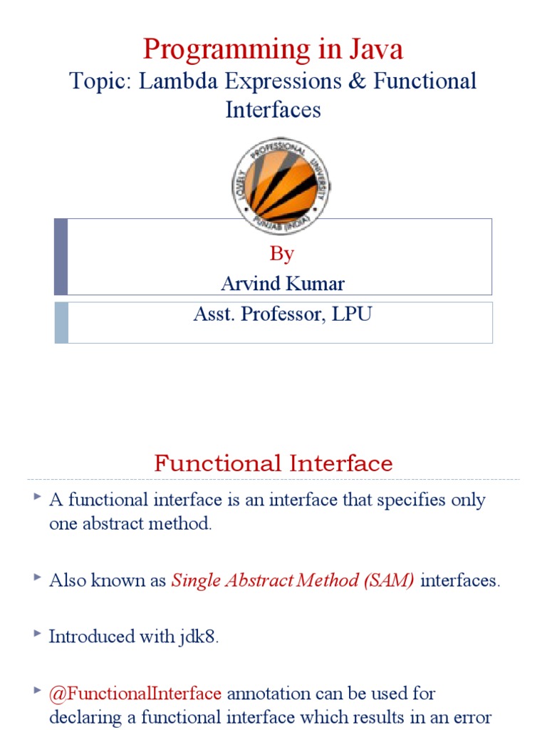 L23 Lambda Built In Functional Interfaces Pdf Anonymous Function Parameter Computer
