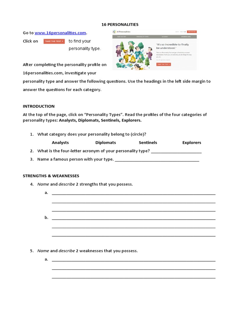 16PersonalitiesWorkshee | PDF | Psychological Concepts | Behavioural ...