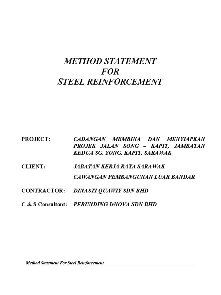 Method Statement FOR Steel Reinforcement: Project | PDF | Materials ...
