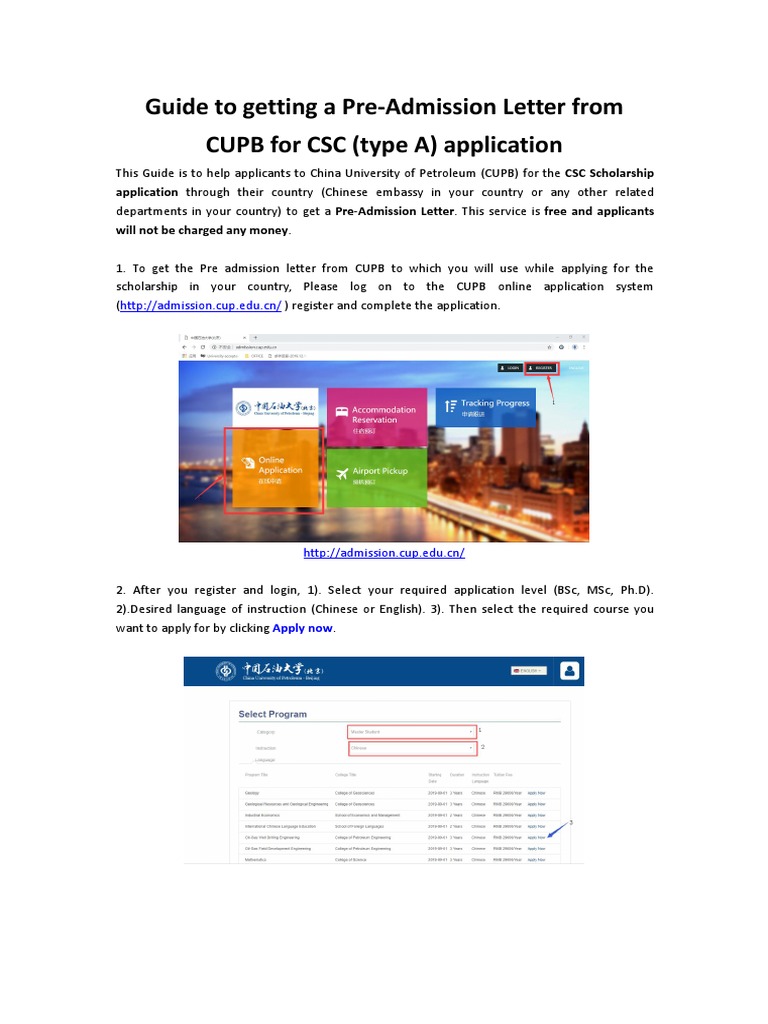 How To Get A CUPB Pre-Admission Letter For CSC Type A Application | PDF