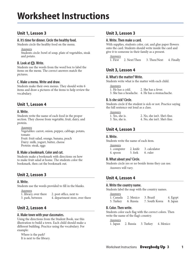 Worksheet Instructions: Unit 1, Lesson 3 Unit 3, Lesson 3 | PDF | Menu | Foods
