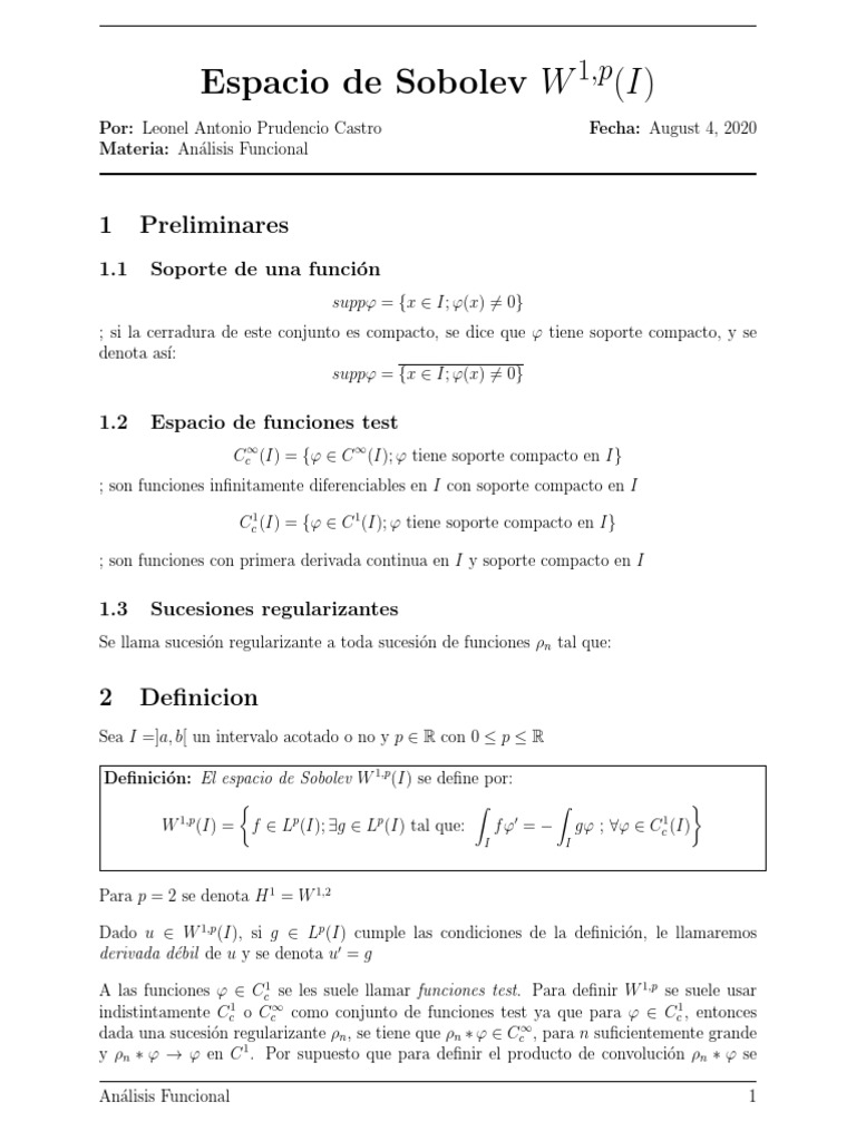Espacio de Sobolev de Dimension 1 | PDF | Análisis funcional | Objetos matemáticos