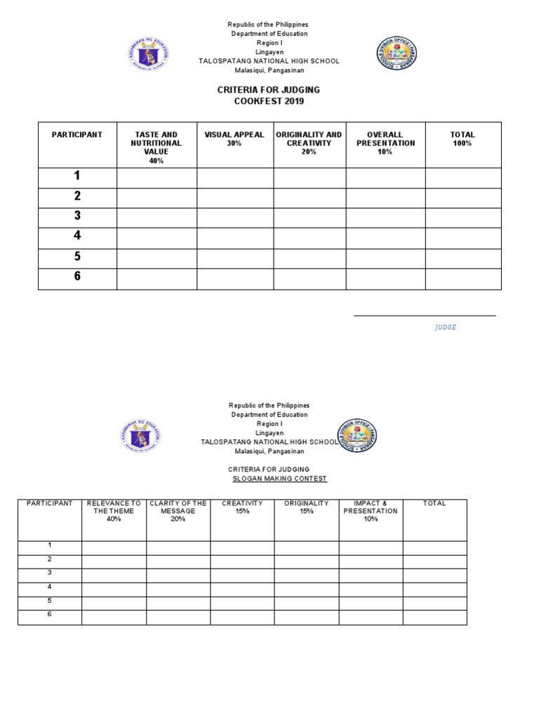 Criteria For Judging Cookfest 2019 | PDF