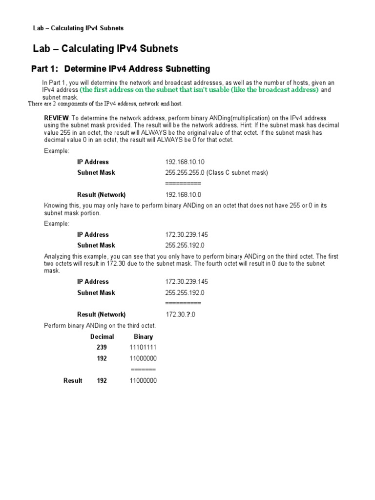 IPv4 Lab - Calculating IPv4 Subnets | PDF | Ip Address | Communications Protocols
