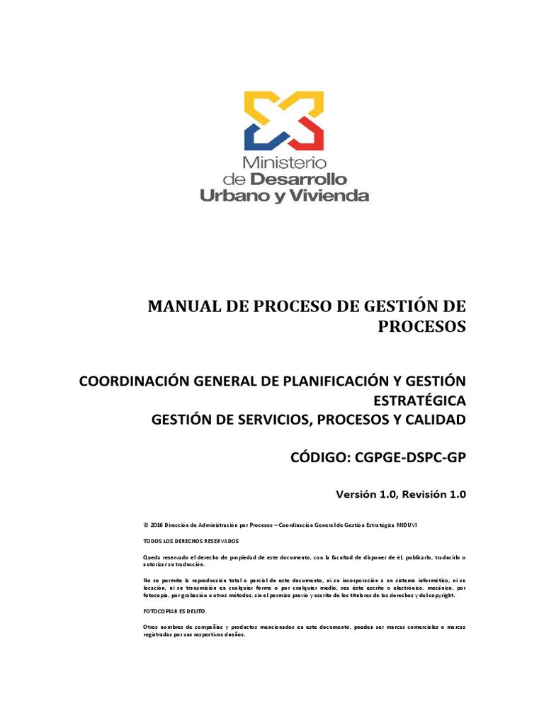 Manual de Procesos de Gestion de Procesos PDF | PDF | Ecuador | Calidad ...
