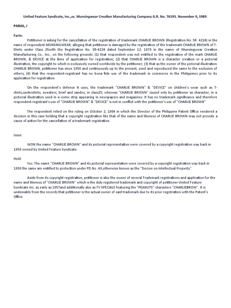 Trademark Dispute: Charlie Brown Case | PDF | Trademark | Copyright