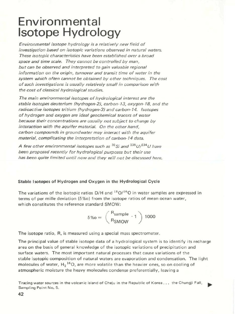 Environmental Isotope Hydrology: Stable Isotopes of Hydrogen and Oxygen ...