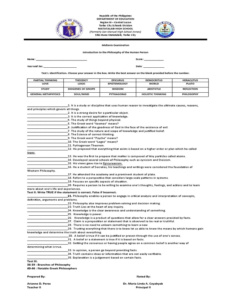 Philo Long Quiz Pdf Free Will Truth
