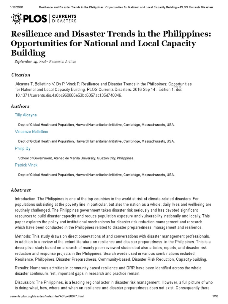 Resilience and Disaster Trends in The Philippines Opportunities For ...